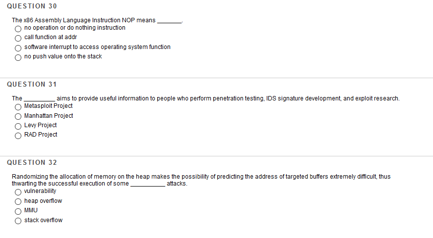 Solved QUESTION 30 The x86 Assembly Language Instruction NOP | Chegg.com