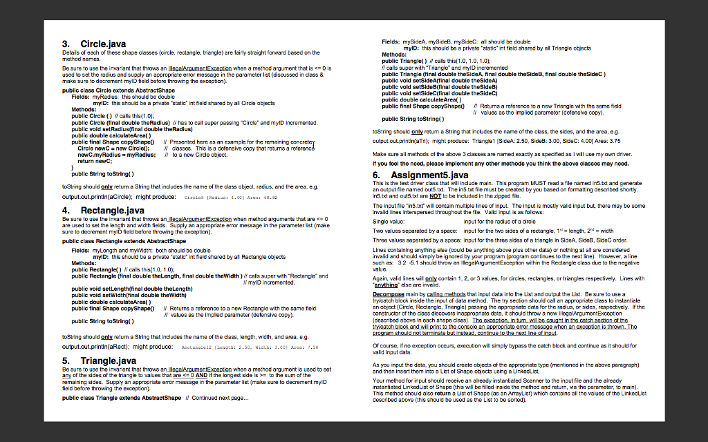 Solved DETAILS You will create 3 shape classes (Circle, | Chegg.com
