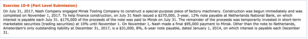 Solved Exercise 10-9 (Part Level Submission) On July 31, | Chegg.com