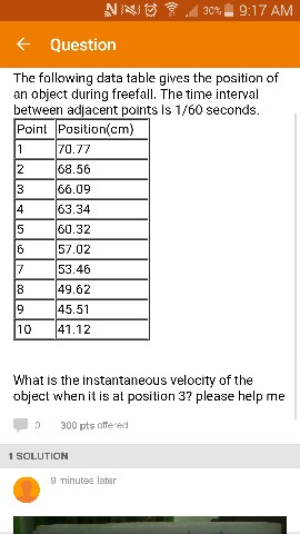 Solved The following data table gives the position of an | Chegg.com