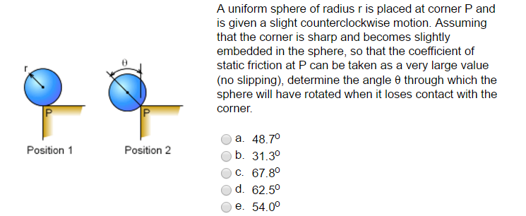Solved A uniform sphere of radius r is placed at corner P | Chegg.com