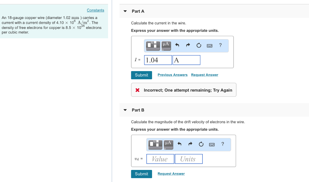 Solved Constants Part A An 18-gauge copper wire (diameter | Chegg.com