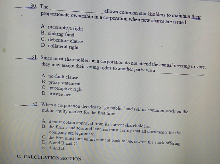 Solved The proportionate ownership in a corporation when new | Chegg.com