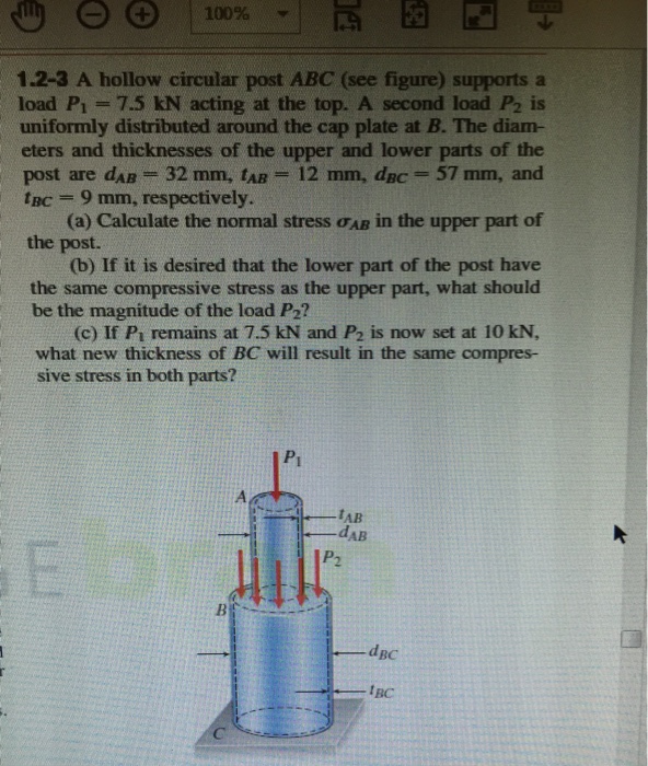 Solved A hollow circular post ABC (see figure) supports a | Chegg.com