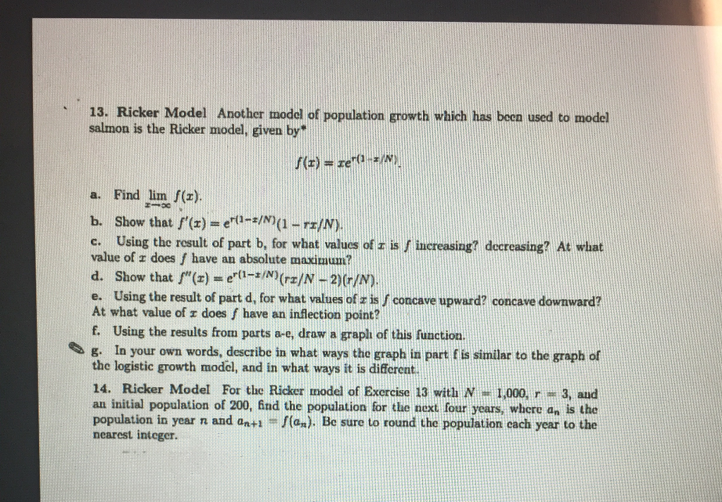 Solved Ricker Model Another model of population growth which | Chegg.com