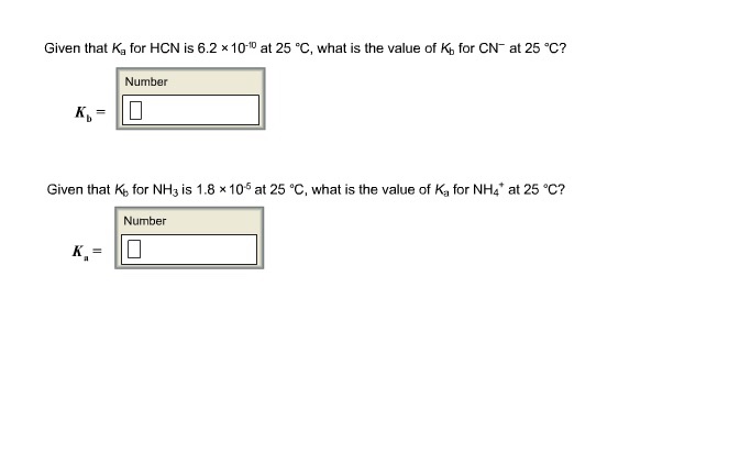 Solved Given that Ka for HCN is 6.2 10-10 at 25°C, what is | Chegg.com