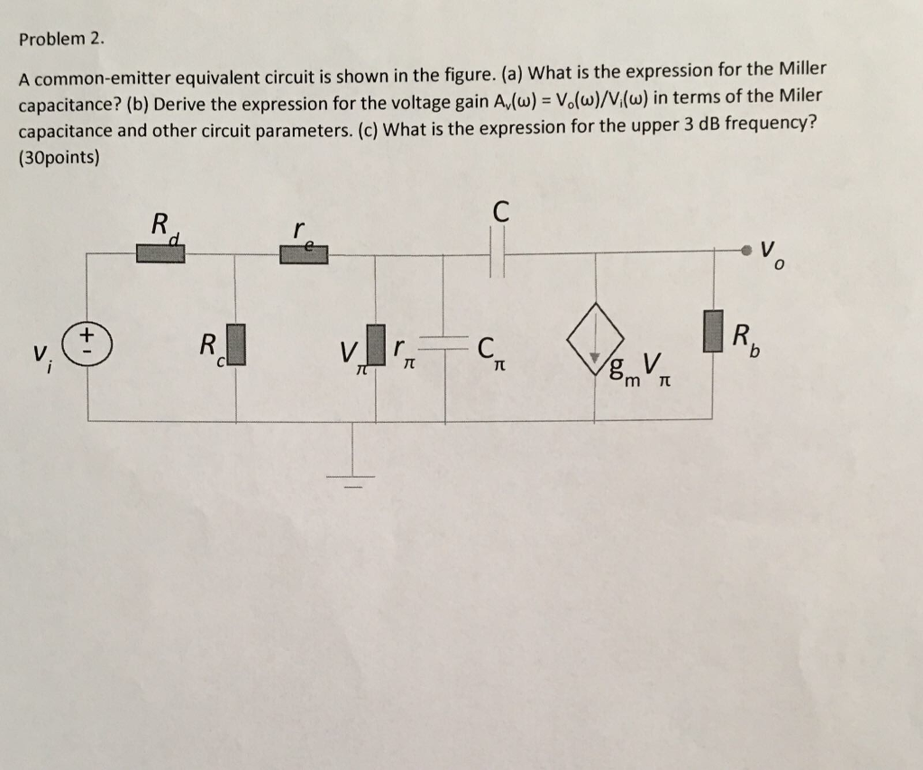 Solved A common-emitter equivalent circuit is shown in the | Chegg.com