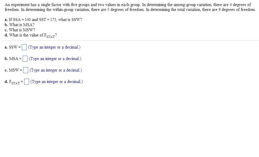 Solved An experiment has a single factor with five groups | Chegg.com