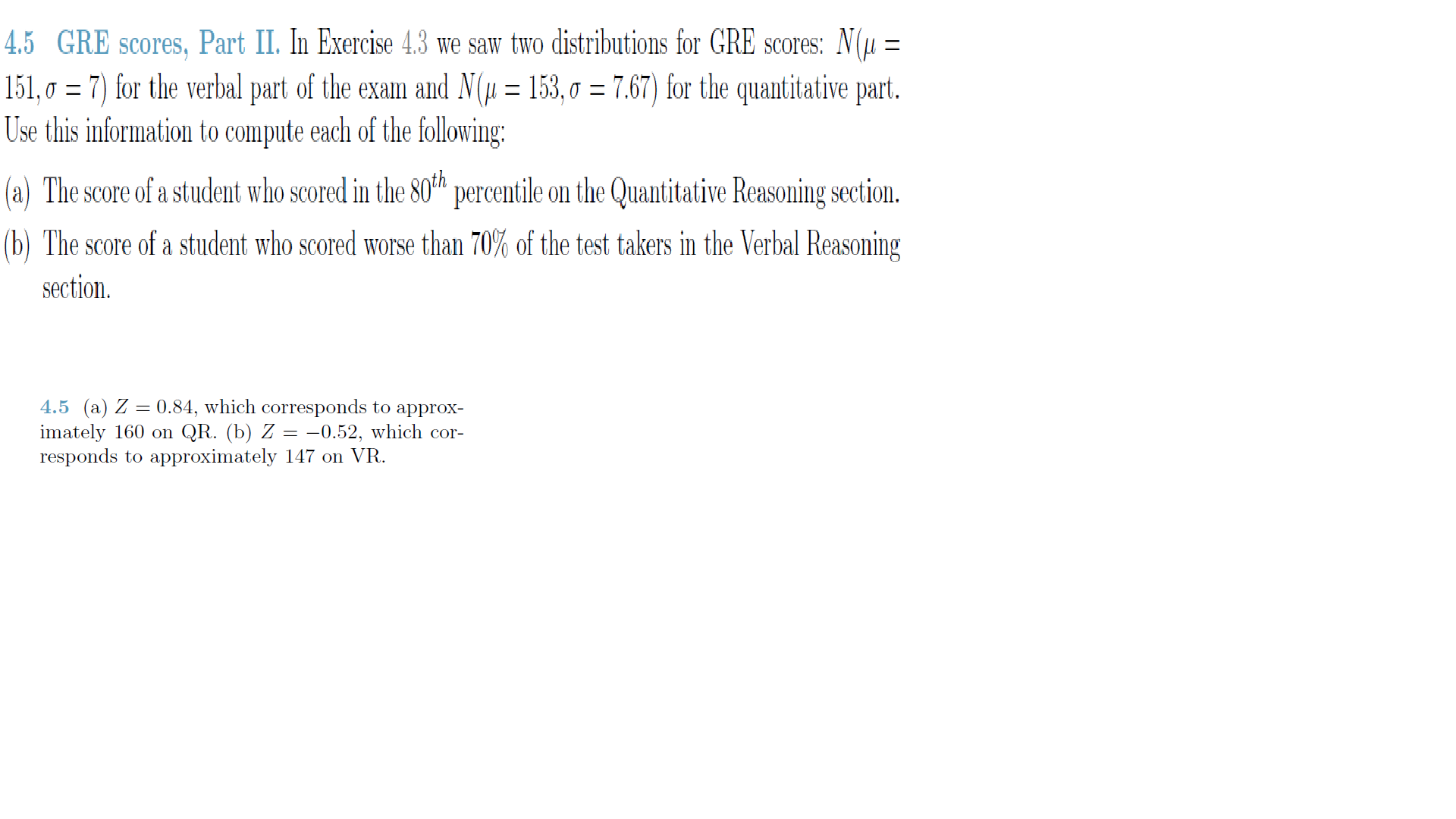 Solved GRE scores, Part IL In Exercise 4.3 we saw two | Chegg.com