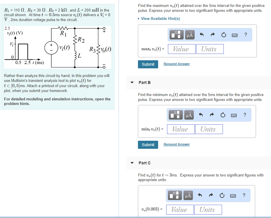 Solved Find the maximum vo (t) attained over the 5ms | Chegg.com