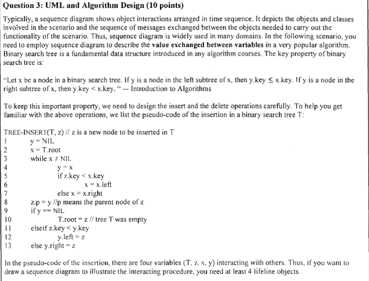 Solved Question 3: UML and Algorithm Design (10 points) | Chegg.com