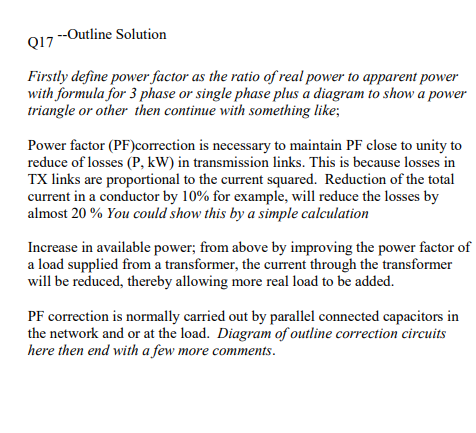 Solved -Outline Solution Q17 Firstly define power factor as | Chegg.com