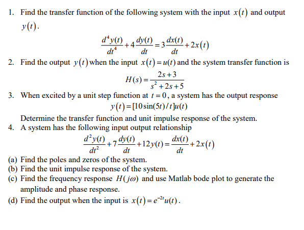 Solved Find The Transfer Function Of The Following System