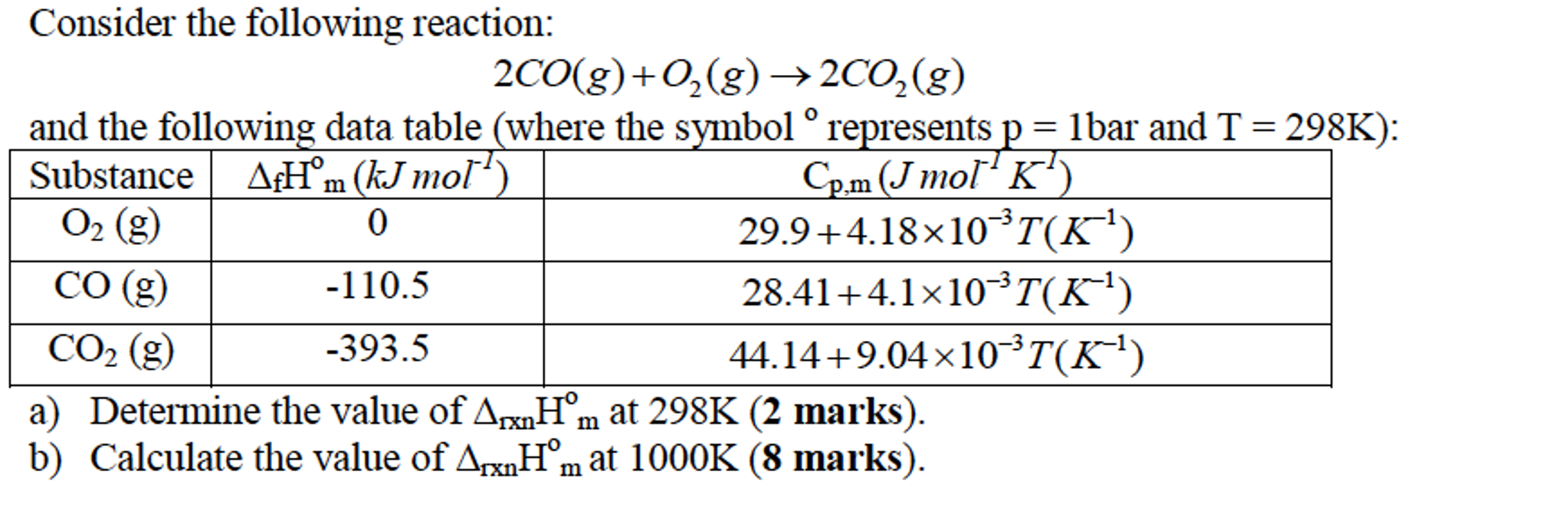Solved Consider the following reaction: 2CO (g) + O_2 (g) | Chegg.com