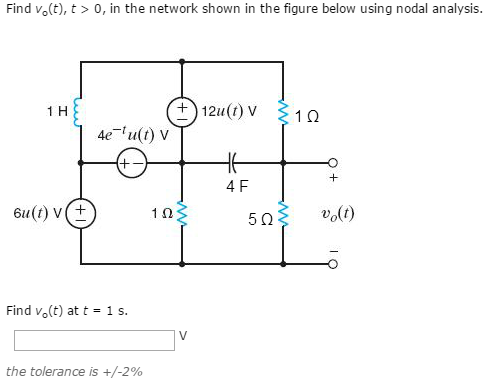 Solved Find vo(t), t > 0, in the network shown in the figure | Chegg.com