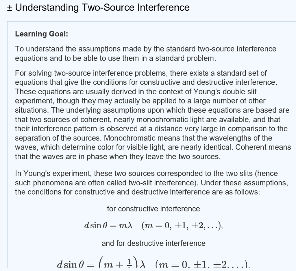 Solved ± Understanding Two-Source Interference Learning | Chegg.com