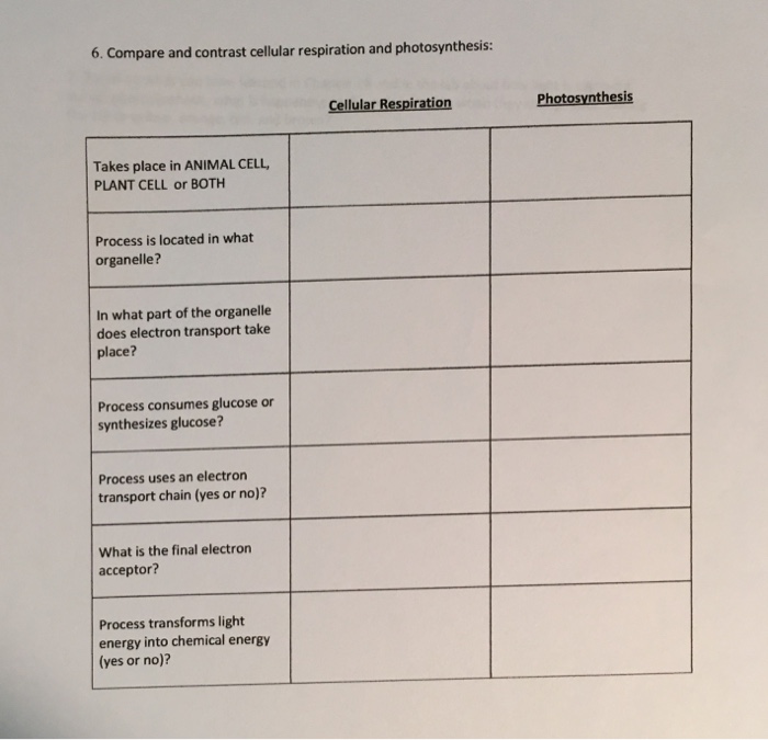 Solved Compare and contrast cellular respiration and | Chegg.com