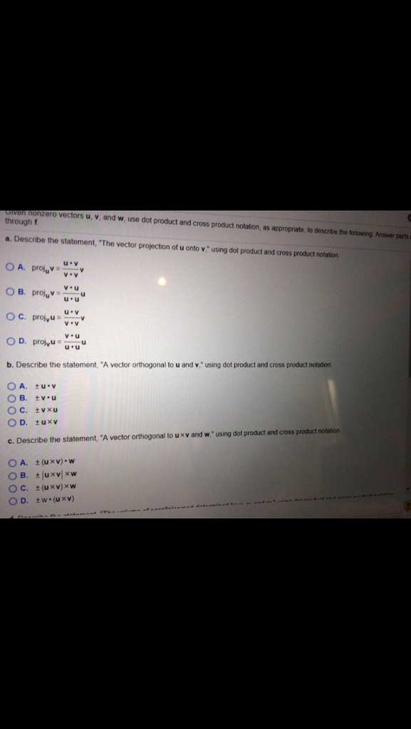 Solved Given Nonzero Vectors U V And W Use Dot Product Chegg