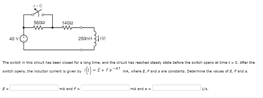 Solved 560? 140? 40 V( The switch in this circuit has been | Chegg.com