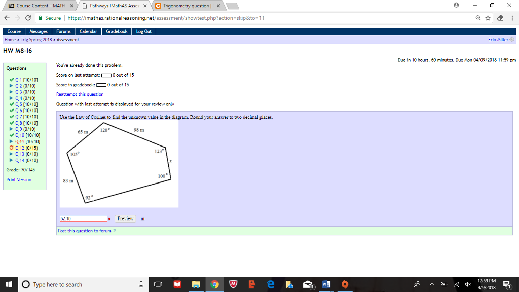 Trigonometry Archive | April 09, 2018 | Chegg.com