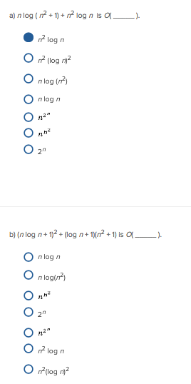 Solved a)nlog ( m2 + 1) + m2 log n is ? ). r log n 0m2 (log | Chegg.com