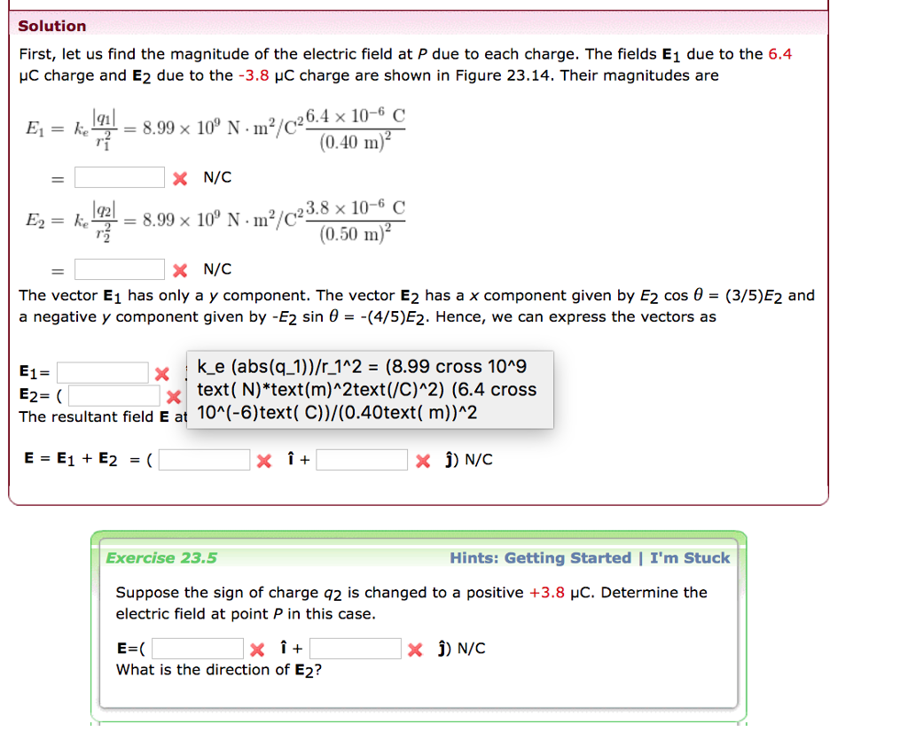 Solved Example 23.5 Electric Field due to Two Charges | Chegg.com