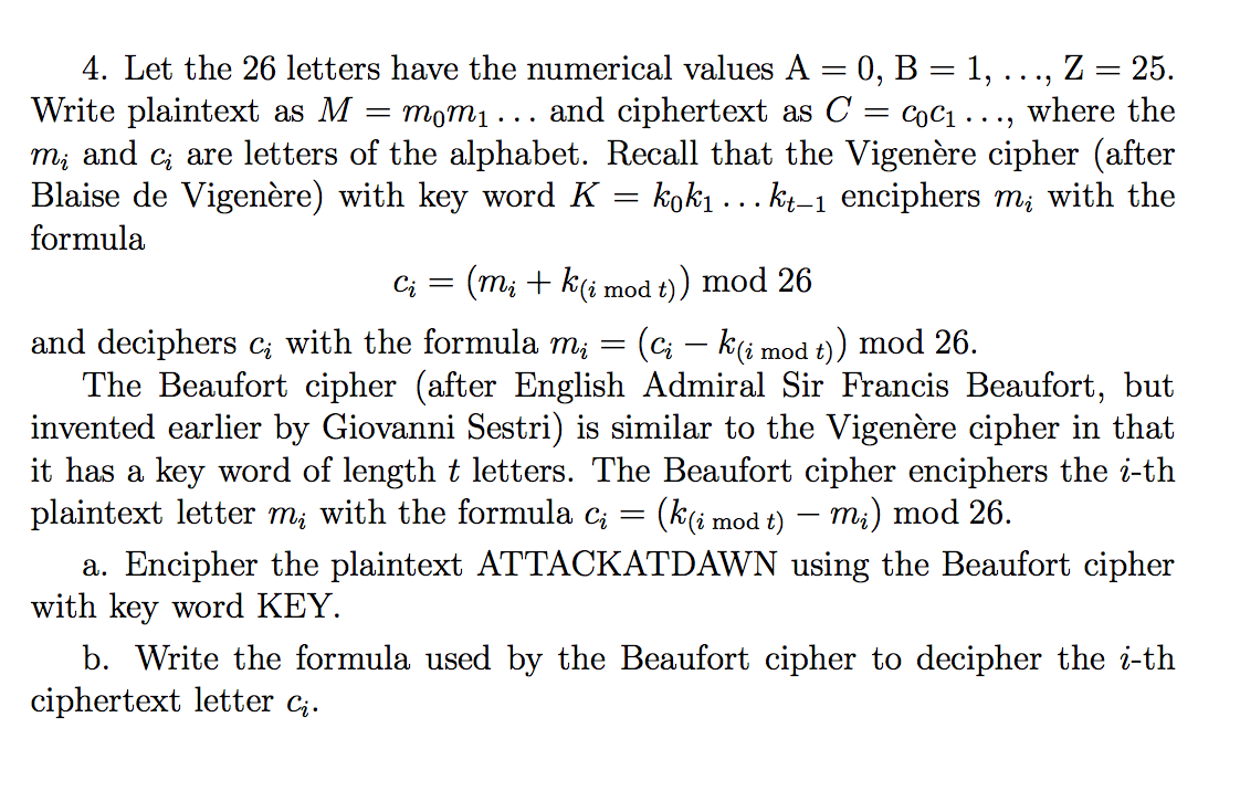 Solved Let the 26 letters have the numerical values A = 0, B | Chegg.com