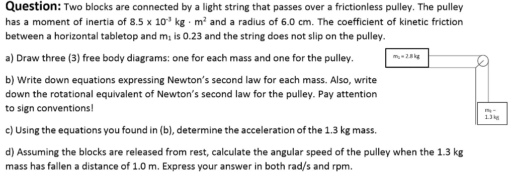 Solved Question: Two blocks are connected by a light string | Chegg.com