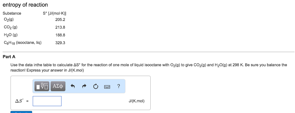 Solved Use the data in the table to calculate Delta S degree | Chegg.com