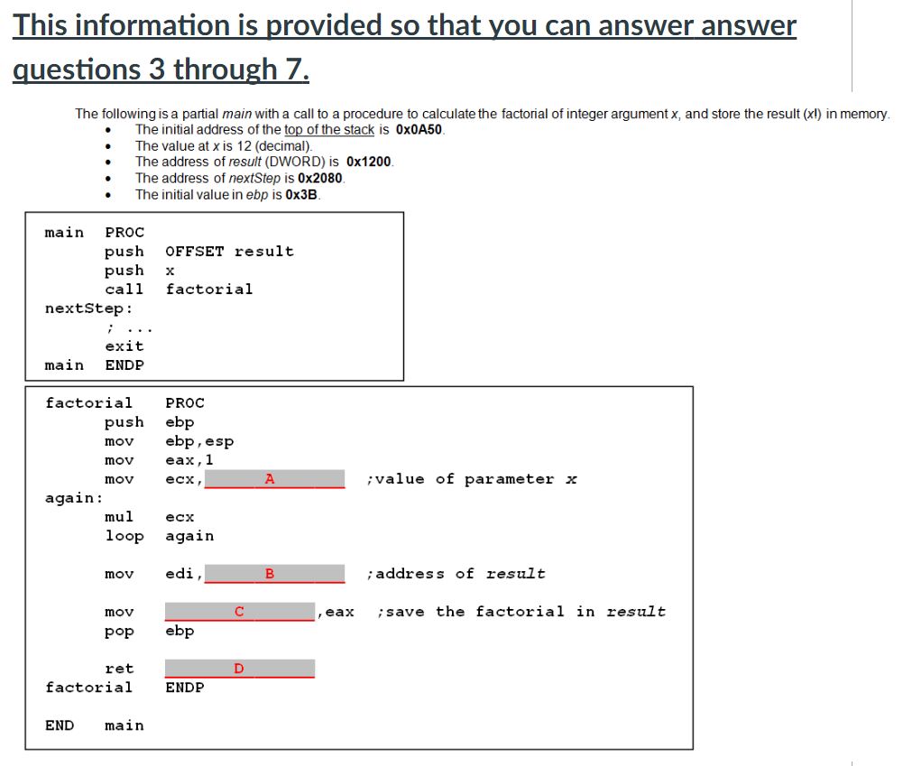 Solved This information is provided so that you can answer | Chegg.com