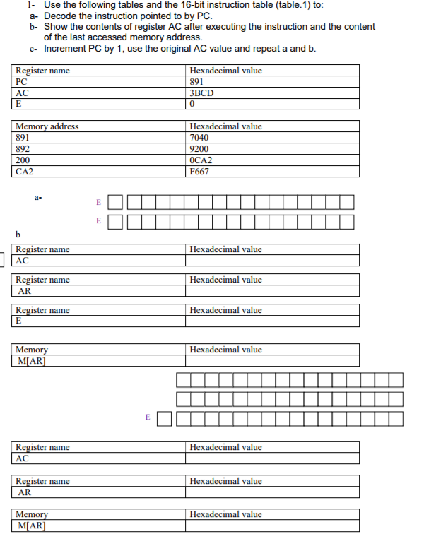 Solved Use the following tables and the 16-bit instruction | Chegg.com