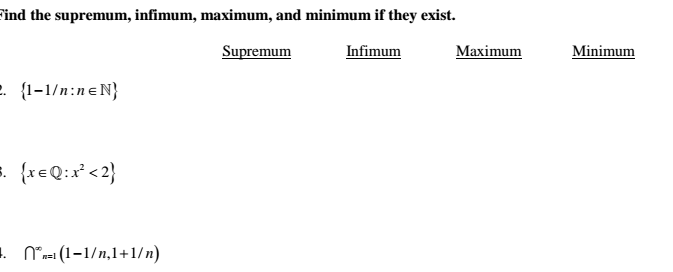 Solved ind the supremum, infimum, maximum, and minimum if | Chegg.com