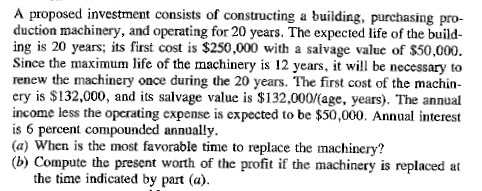 Solved A proposed investment consists of constructing a | Chegg.com