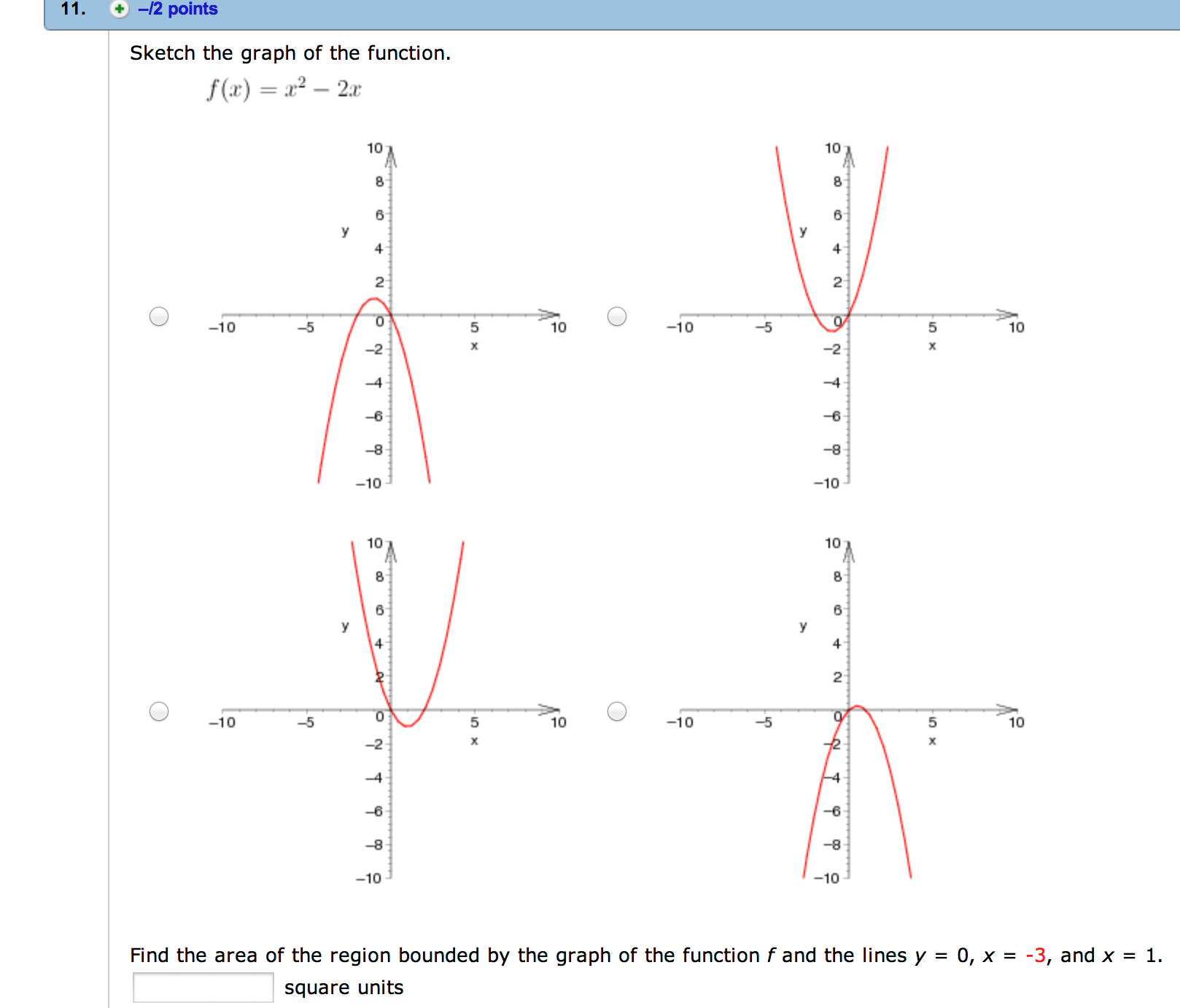 Solved Find the area of the shaded region. square units | Chegg.com