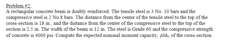 Solved Problem #2 A rectangular concrete beam is doubly | Chegg.com
