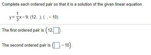 Solved Complete each ordered pair so that it is a solution | Chegg.com