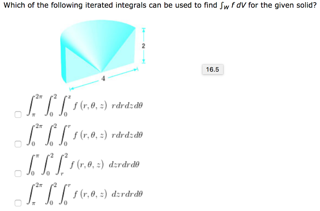 Solved Which of the following iterated integrals can be used | Chegg.com