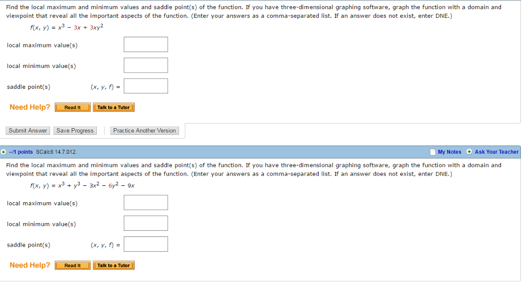 Solved Find the local maximum and minimum values and saddle | Chegg.com