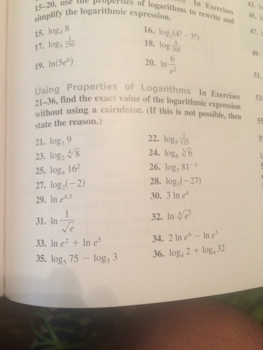 Solved Using Properties of Logarithm in exercises 21-36, | Chegg.com