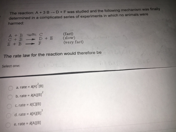 Solved The reaction: A + 3B rightarrow D + F was studied and | Chegg.com
