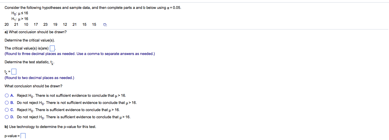 Solved Consider the following hypotheses and sample data, | Chegg.com