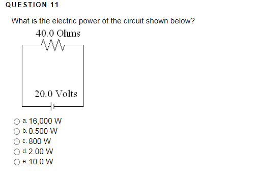 Solved What is the electric power of the circuit shown | Chegg.com