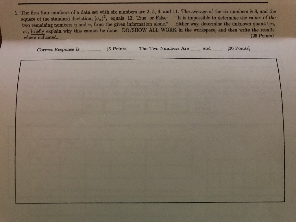 Solved 1. The first four numbers of a data set with six | Chegg.com