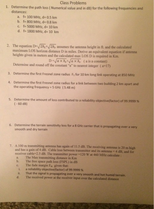 Solved Determine the path loss ( Numerical value and m dB) | Chegg.com