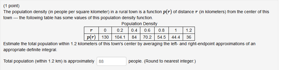 Solved The population density (in people per square | Chegg.com