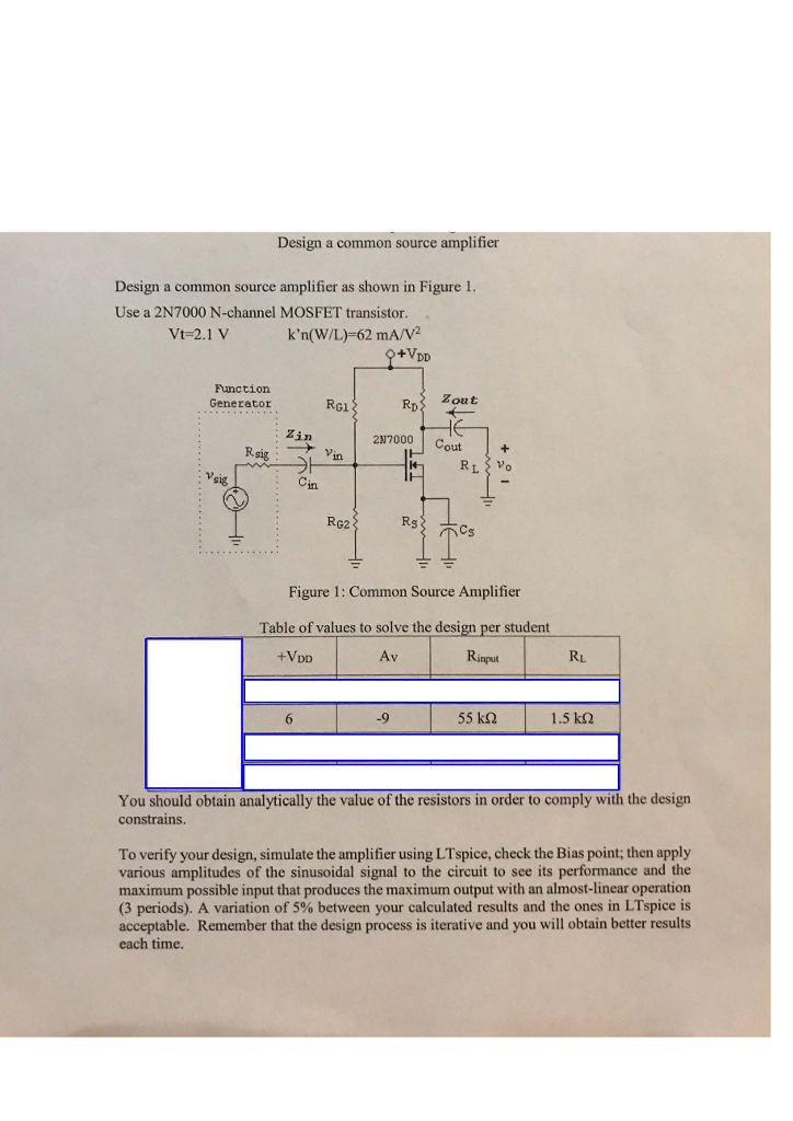 Solved Design a common source amplifier Design a common | Chegg.com