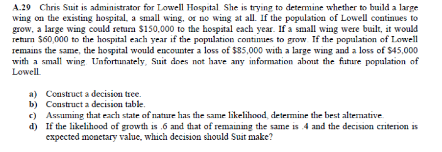 A.25 Given the following conditional value table, | Chegg.com