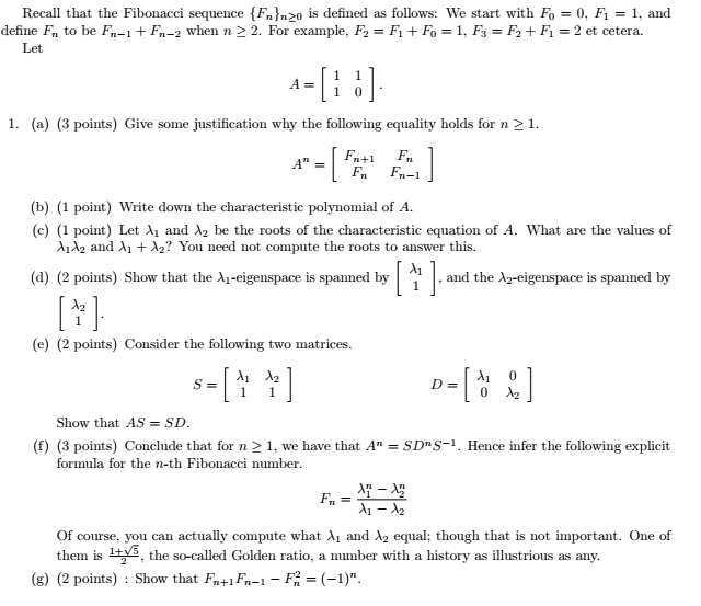 Solved Recall that the Fibonacci sequence {Fn}n?0 is defined | Chegg.com