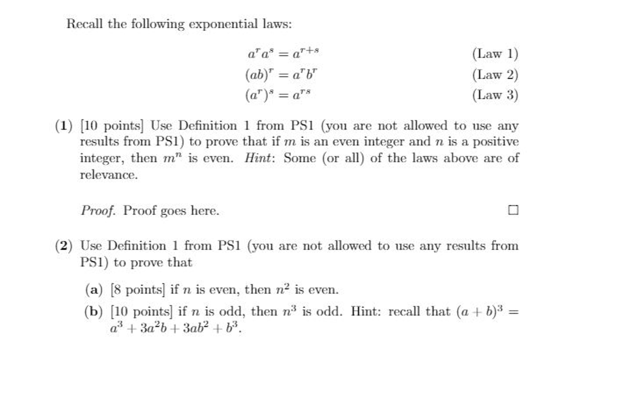 Solved Recall the following exponential laws: a^r a^s = | Chegg.com