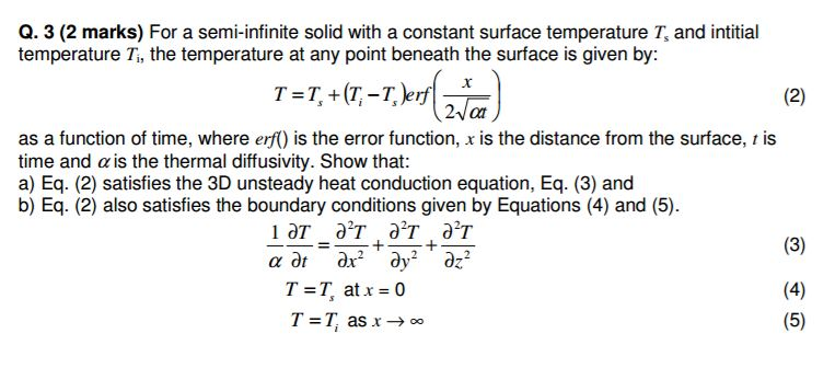 Solved For a semi-infinite solid with a constant surface | Chegg.com